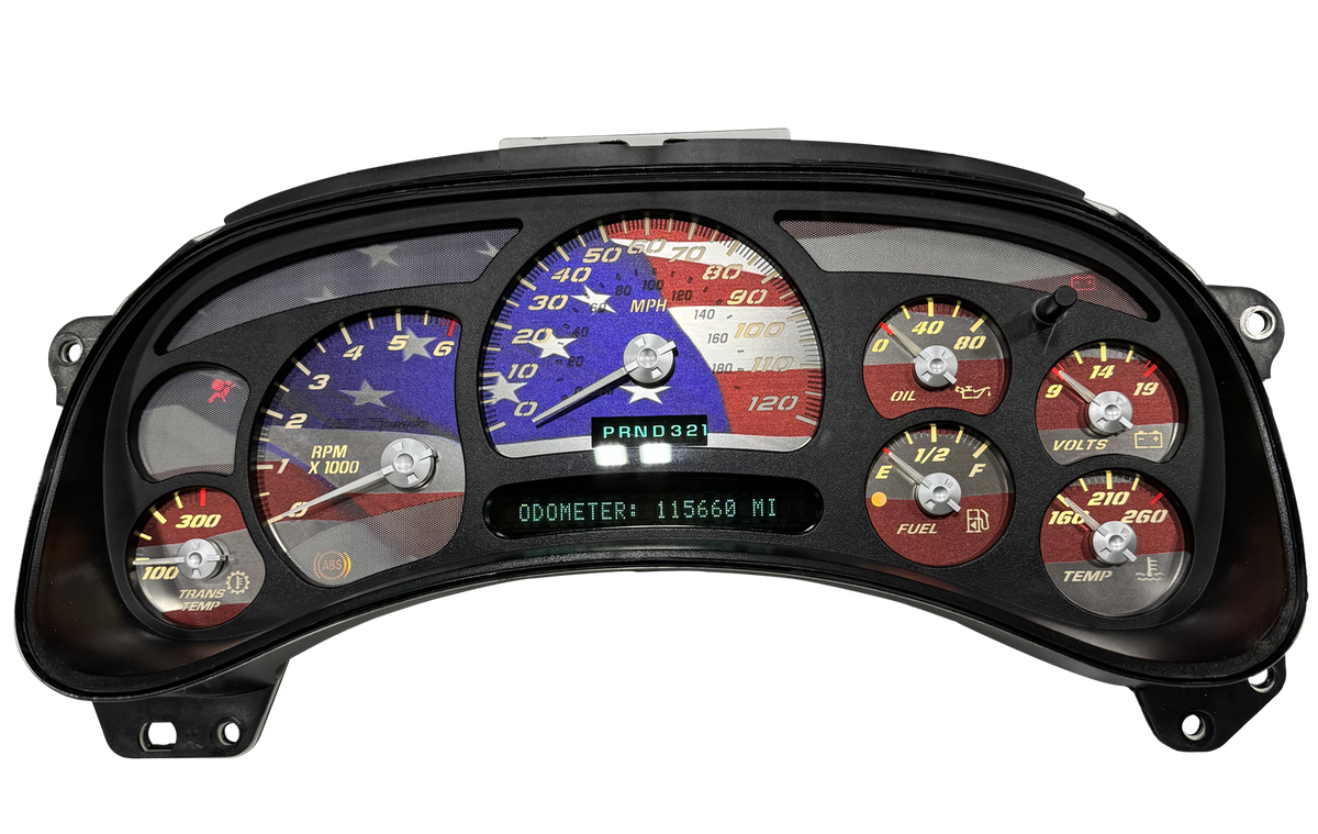2003 - 2005 Silverado American Flag Custom Instrument Cluster - ISS Auto